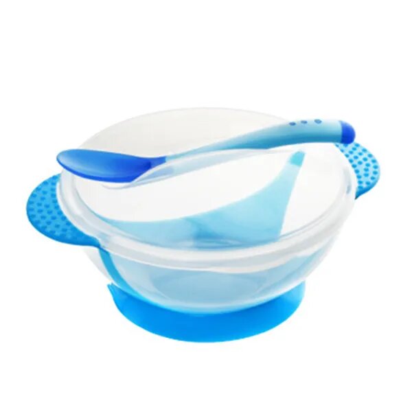 Детские обучающие тарелки с ложкой, силикон, 1 шт. Синий, Blue