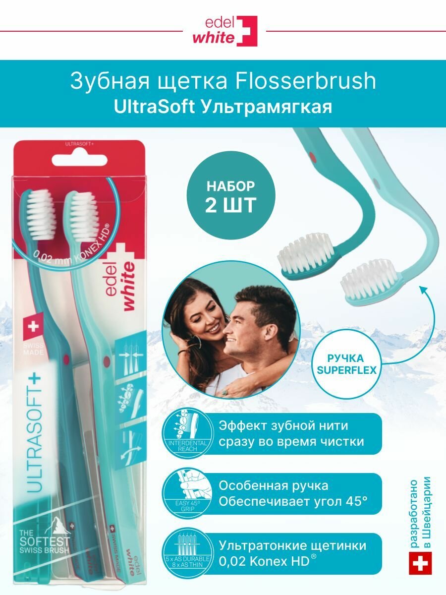 Набор зубных щеток edel+white Ultrasoft, ультрамягкая, 2 шт, 2 защитных колпачка