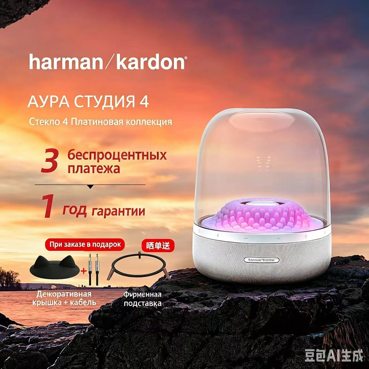 Аудиосистема Harman/Kardon Aura Studio 4 Platinium, Bluetooth 4.2