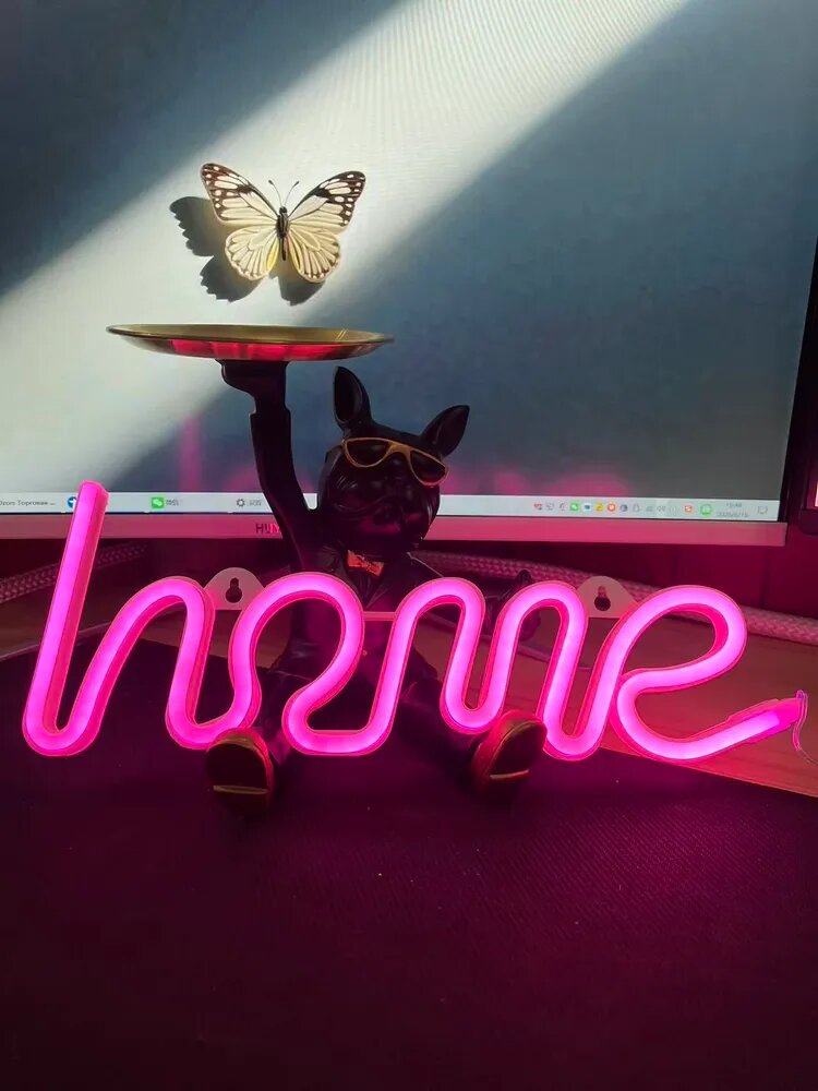 Розовая светодиодная неоновая лампа с надписью Home размером 35х12,5 см, двойное питание USB и от батареек, настольный и настенный декор для гостиной, спальни и домашних зон отдыха