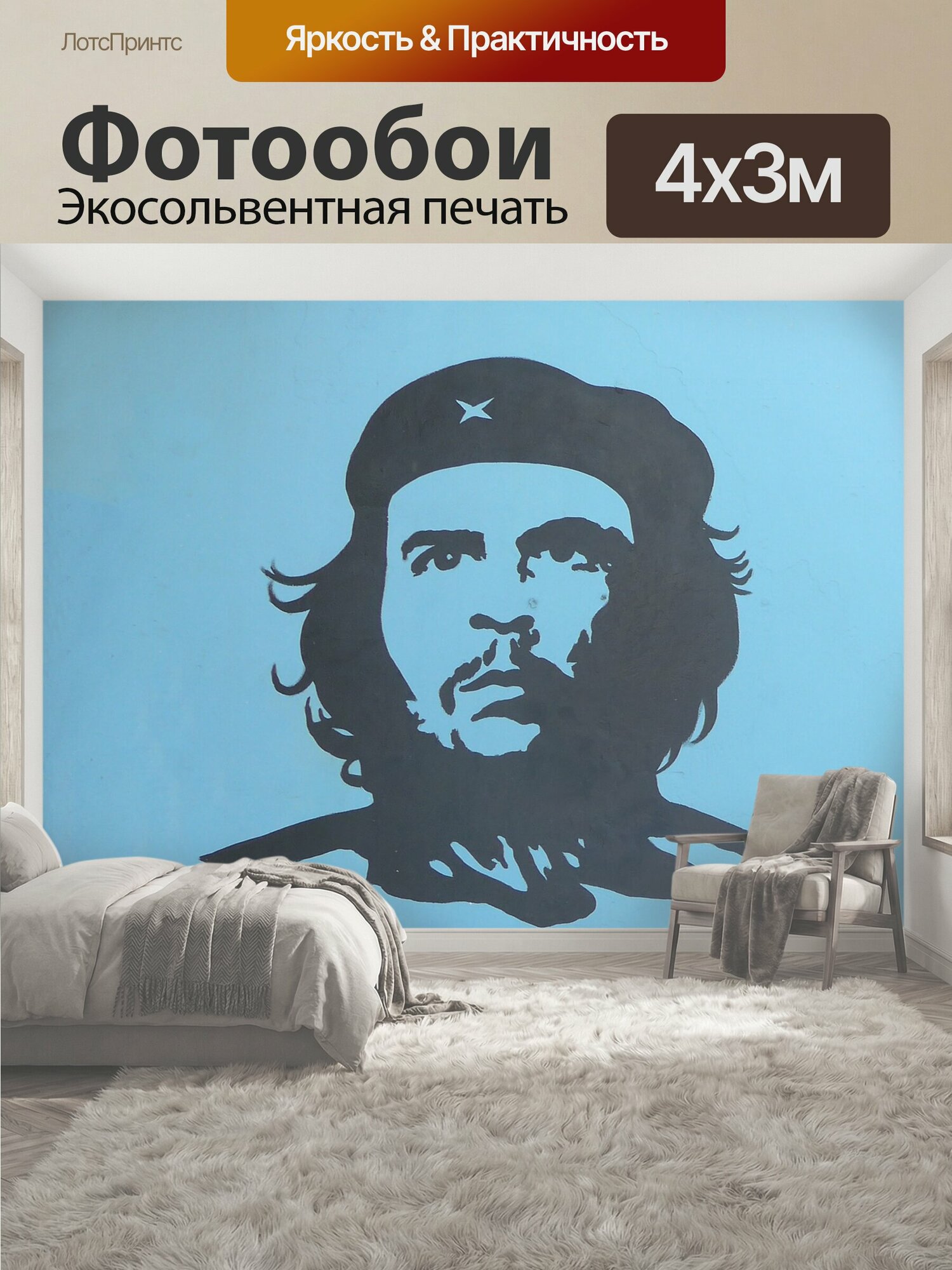 Фотообои "Граффити, че гевара, куба" 400x300 см. экосольвентная печать