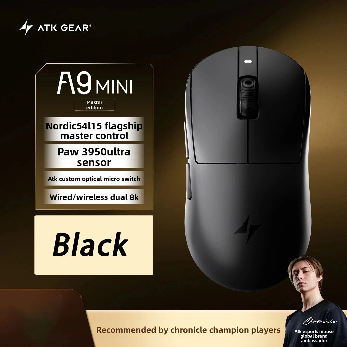 ATK A9 Mini Black Wireless Mouse PAW3950Ultra