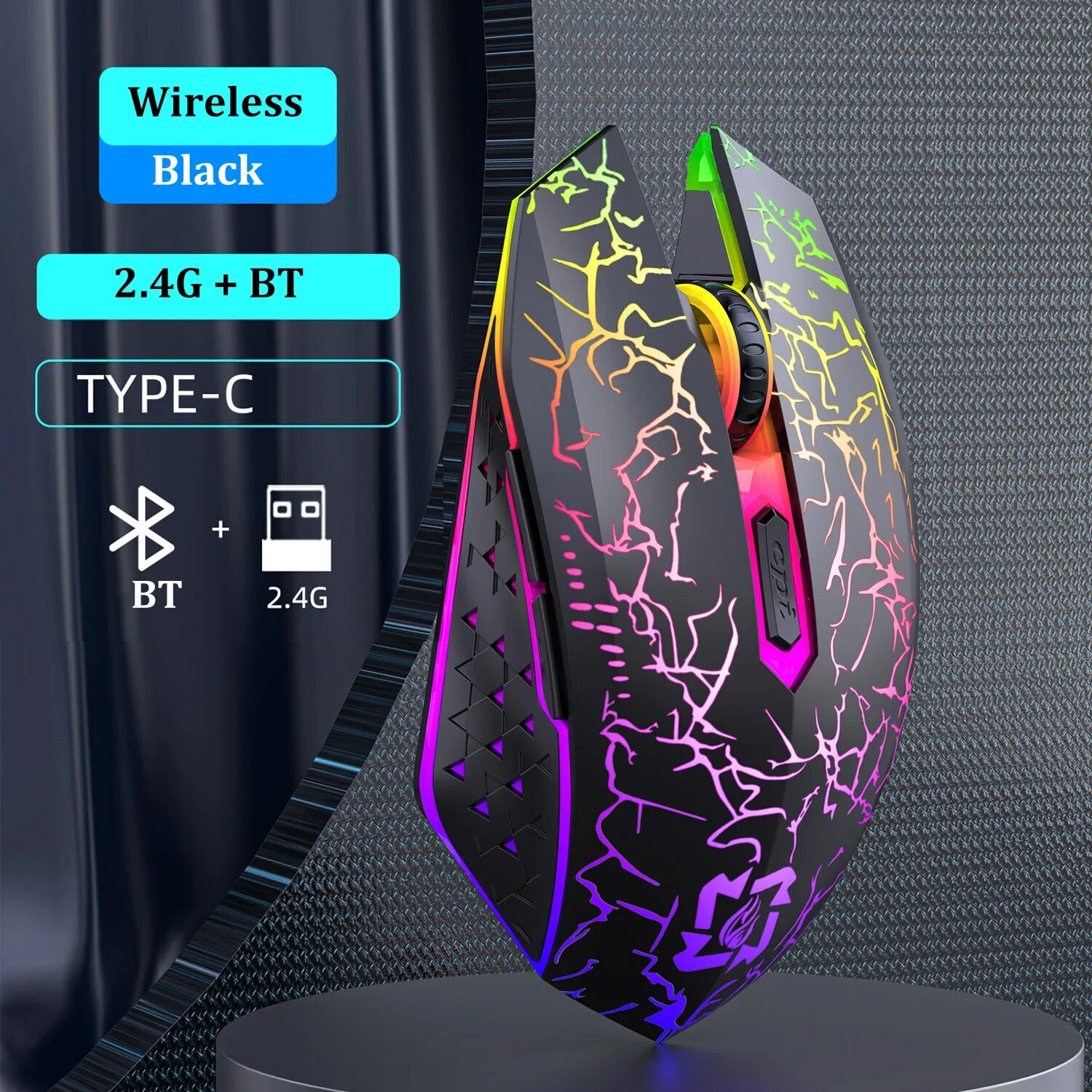 Беспроводная игровая мышь RGB 2.4G BT Black