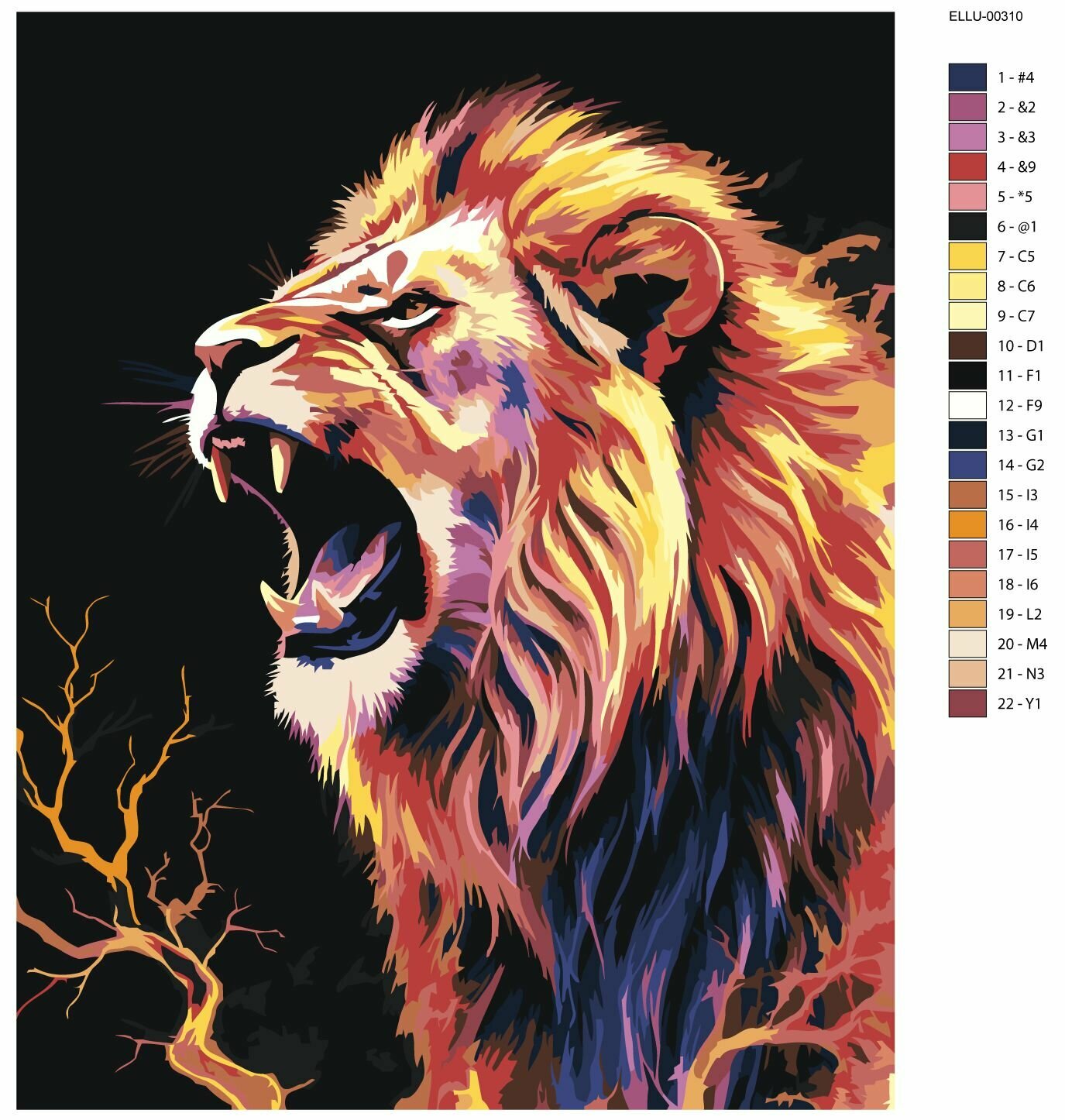 Картина по номерам, 40 x 50, ELLU-00310, лев, арт