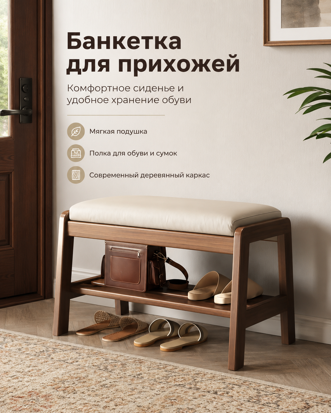 Обувница, массив дерева, с табуретом, 80 см x 34 см x 42 см, тёмно-коричневая