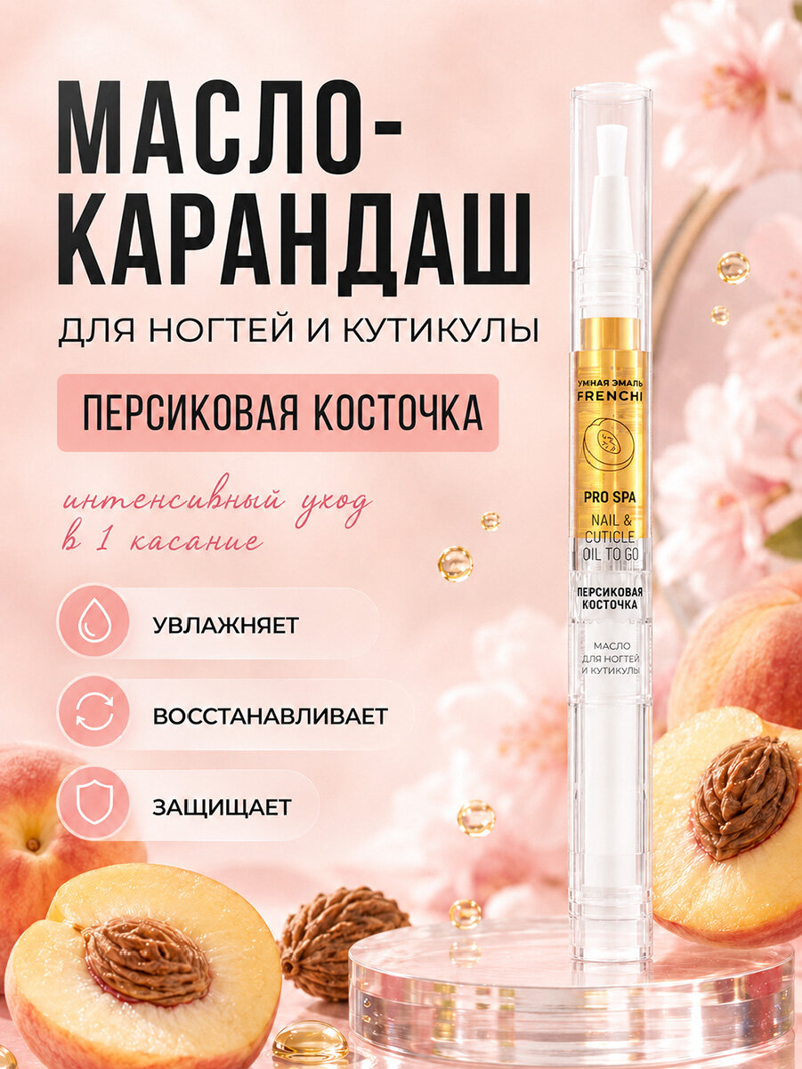 Масло карандаш для ногтей и кутикулы Frenchi Персиковая косточка 2мл