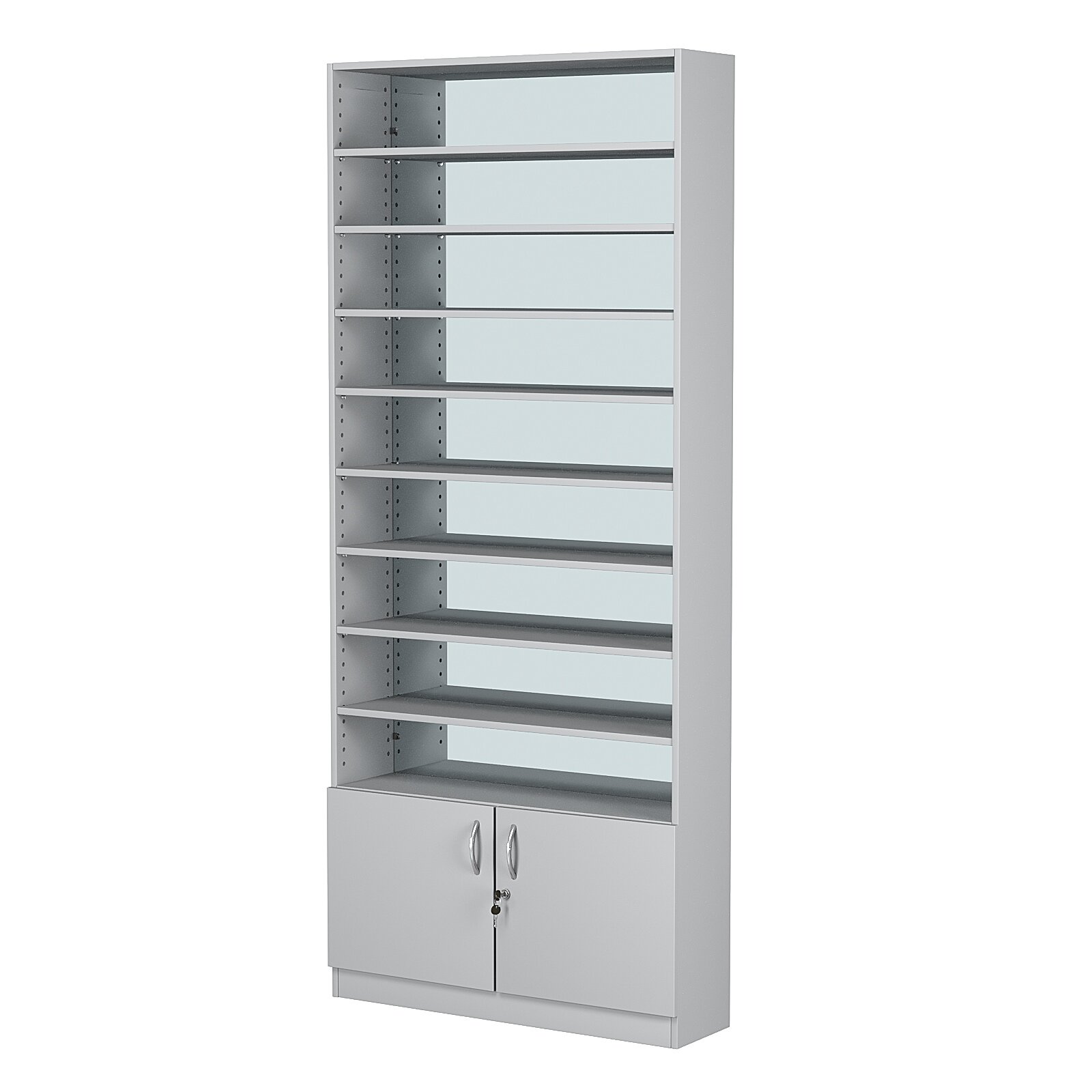 Стеллаж из ДСП с 8-ю полками 250x900 мм серии LEVEL-8 №11-2 (З/C - зеркало), Серый