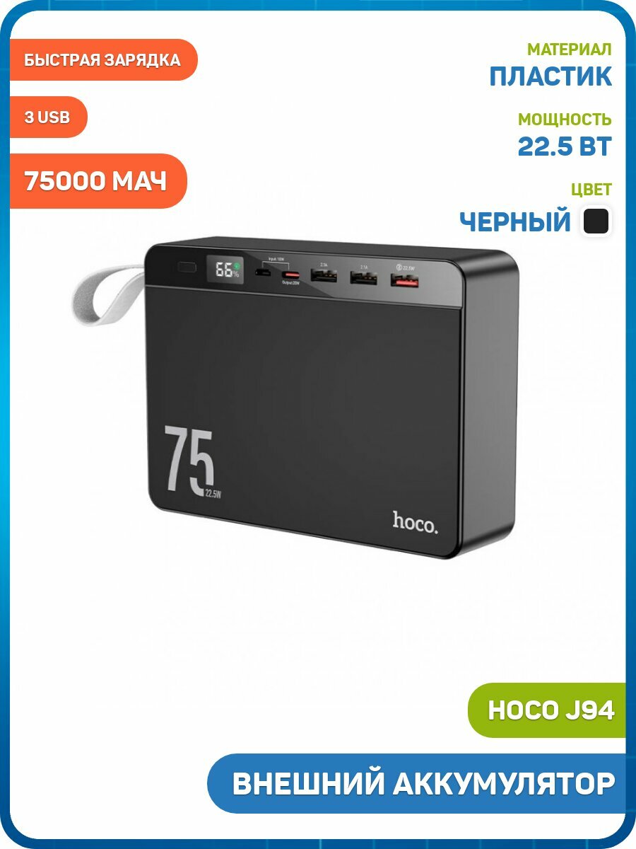 Внешний аккумулятор Hoco J94 (75000 мАч) черный