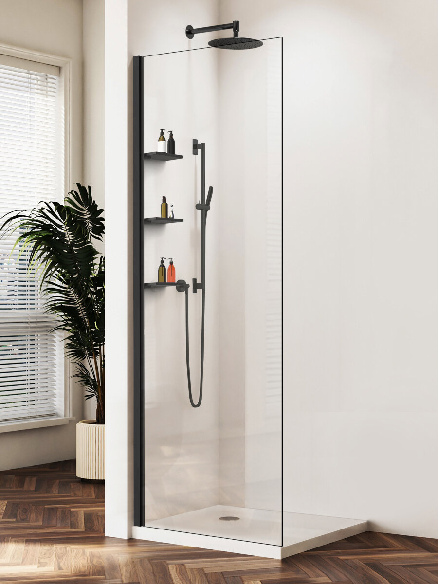 Душевая перегородка Vincea Walk-in WS VSW-1HWS900CLB 90 см, профиль матовый черный, стекло прозрачное