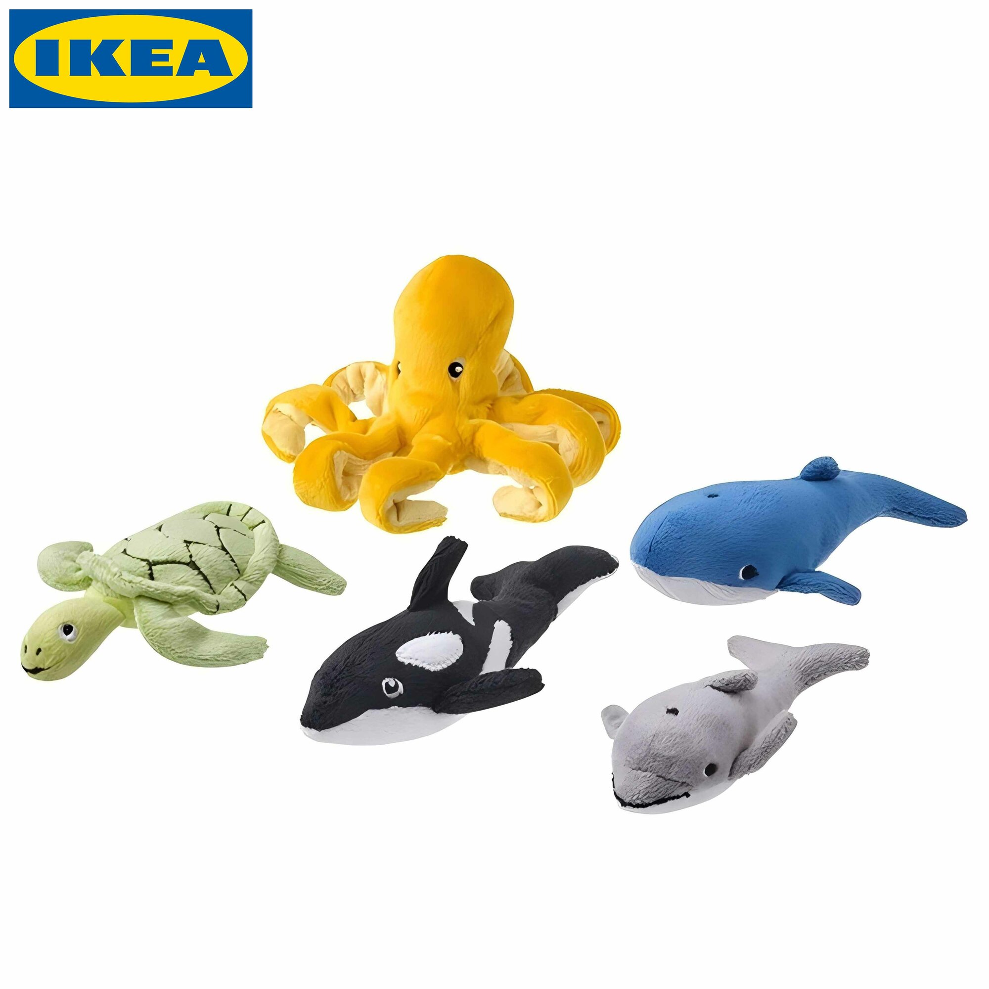 Мягкие игрушки IKEA бловингад, набор из 5 плюшевых морских животных, длина 10–19 см