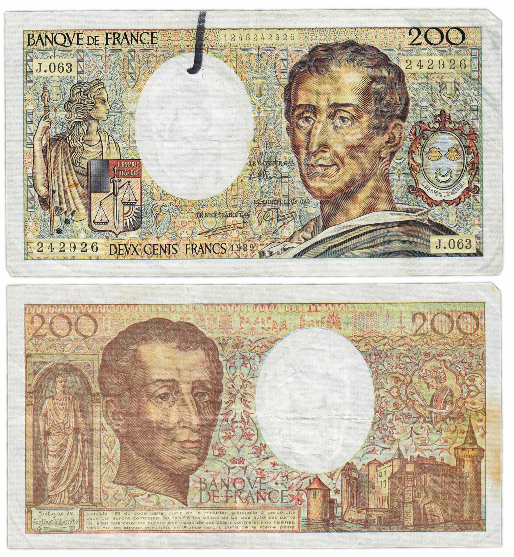 Франция 200 франков 1981-1994 Montesquieu, барон де Монтескьё Pick 155