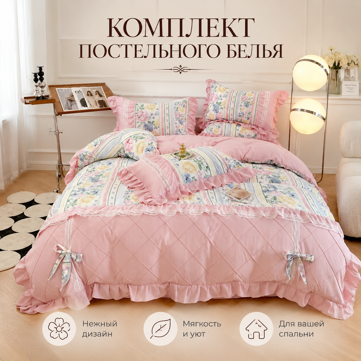Комплект постельного белья Miss Deer "Princess Wind", хлопок, с цветочным принтом