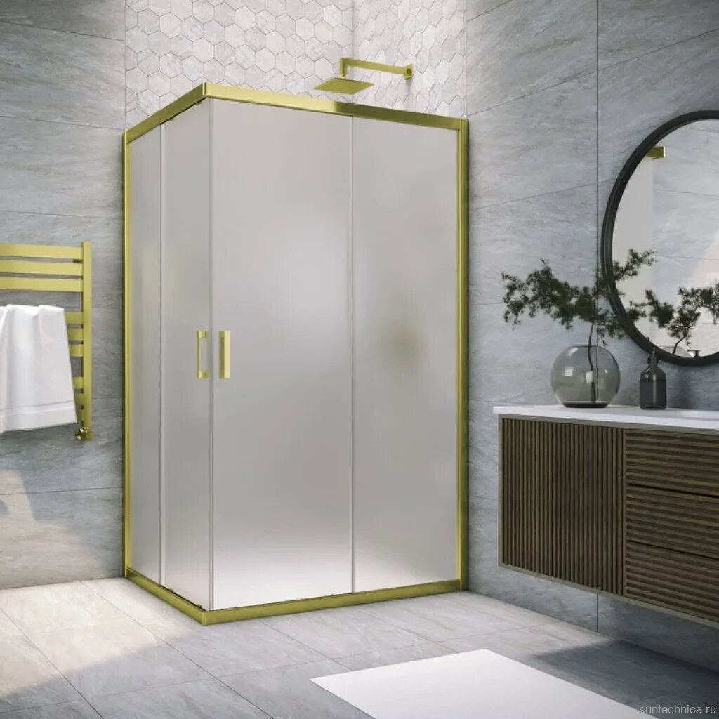 Душевой уголок Vegas Glass ZA-F Tur Novo h1900 110*80 09 10 профиль золото, стекло сатин