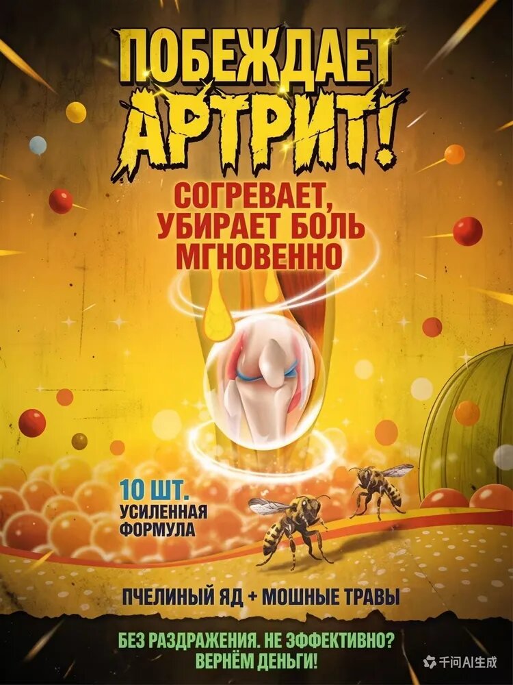 Побеждаем артрит за 3 ДНЯ! Пластырь от артрита коленей, согревающий с пчелиным ядом. Мгновенно убирает боль в суставах, артроз, воспаление. Мощное тепловое средство быстрой помощи. 20 шт.