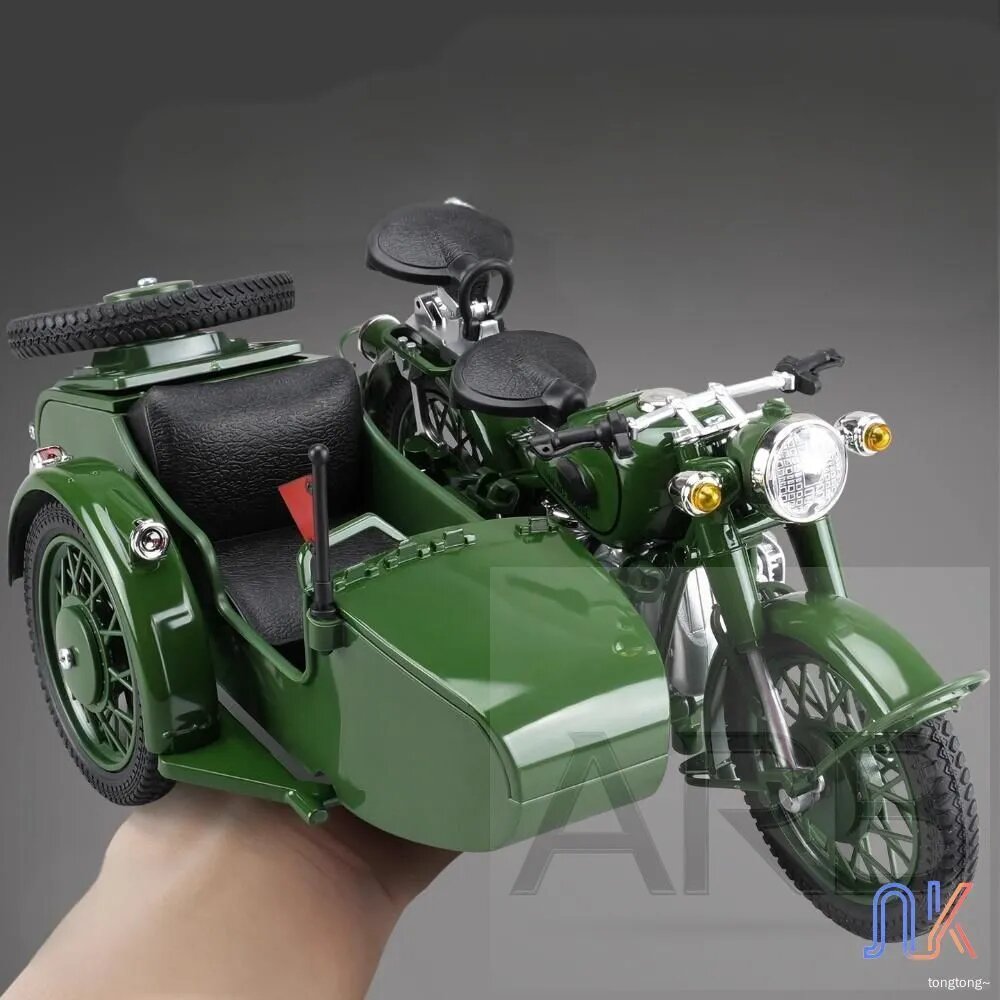 Металл трехколесный 1:10 Ural M72 USSR , Модель из металлического сплава, Со звуком и светом, Классический трехколесный