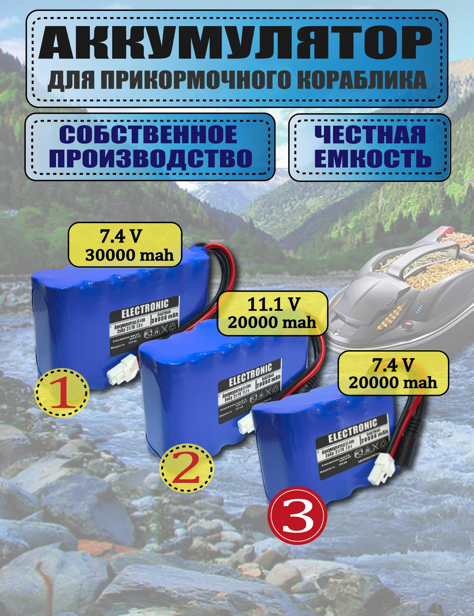 Аккумулятор для прикормочного кораблика 7.4 В 20000 mАh