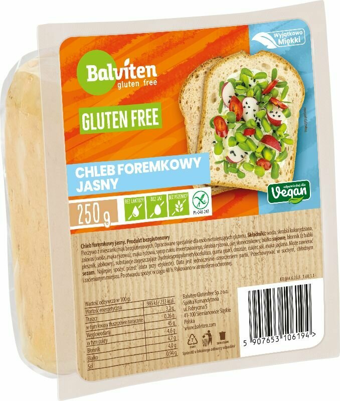 Легкий хлеб Balviten без глютена 3 шт x 250г