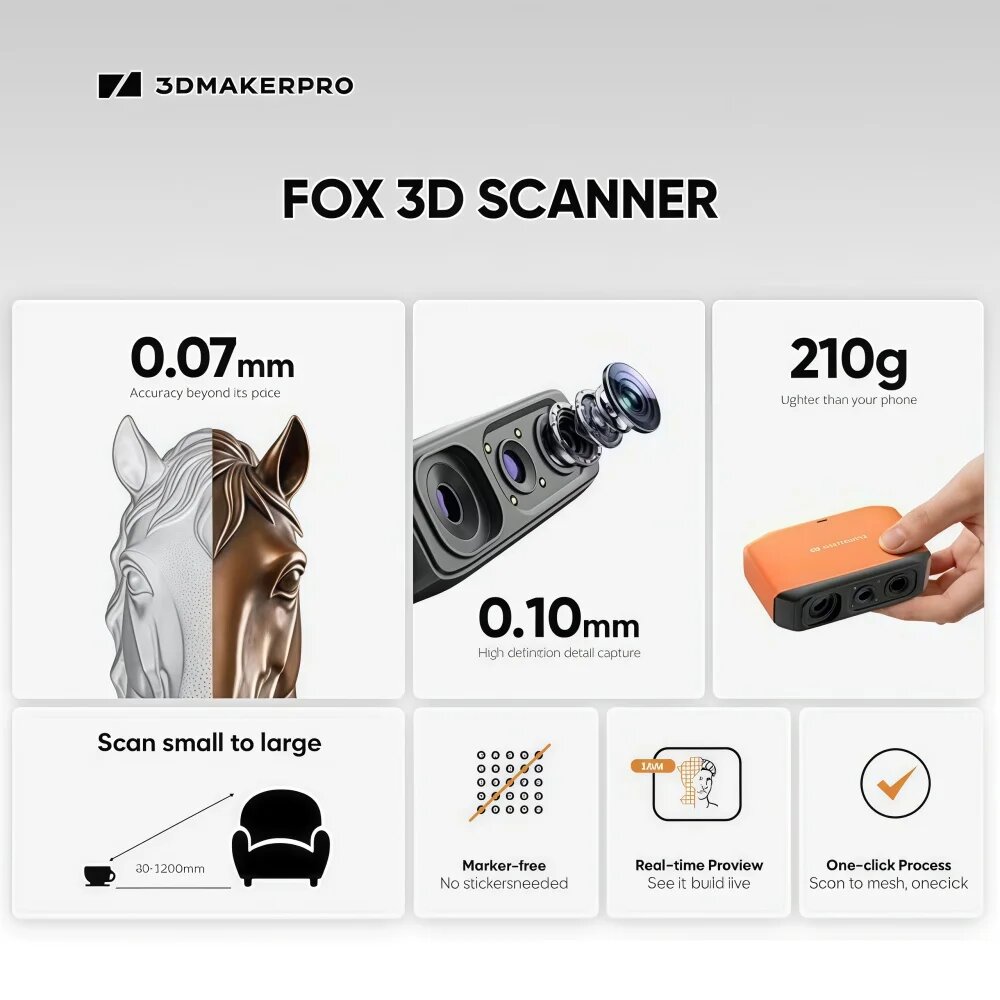 3DMakerpro FOX 3D-сканер 0.07мм — фото 1