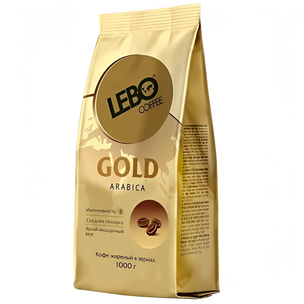 Кофе 1000г зерно Арабика LEBO Gold натуральный средней обжарки, интенсивность 5