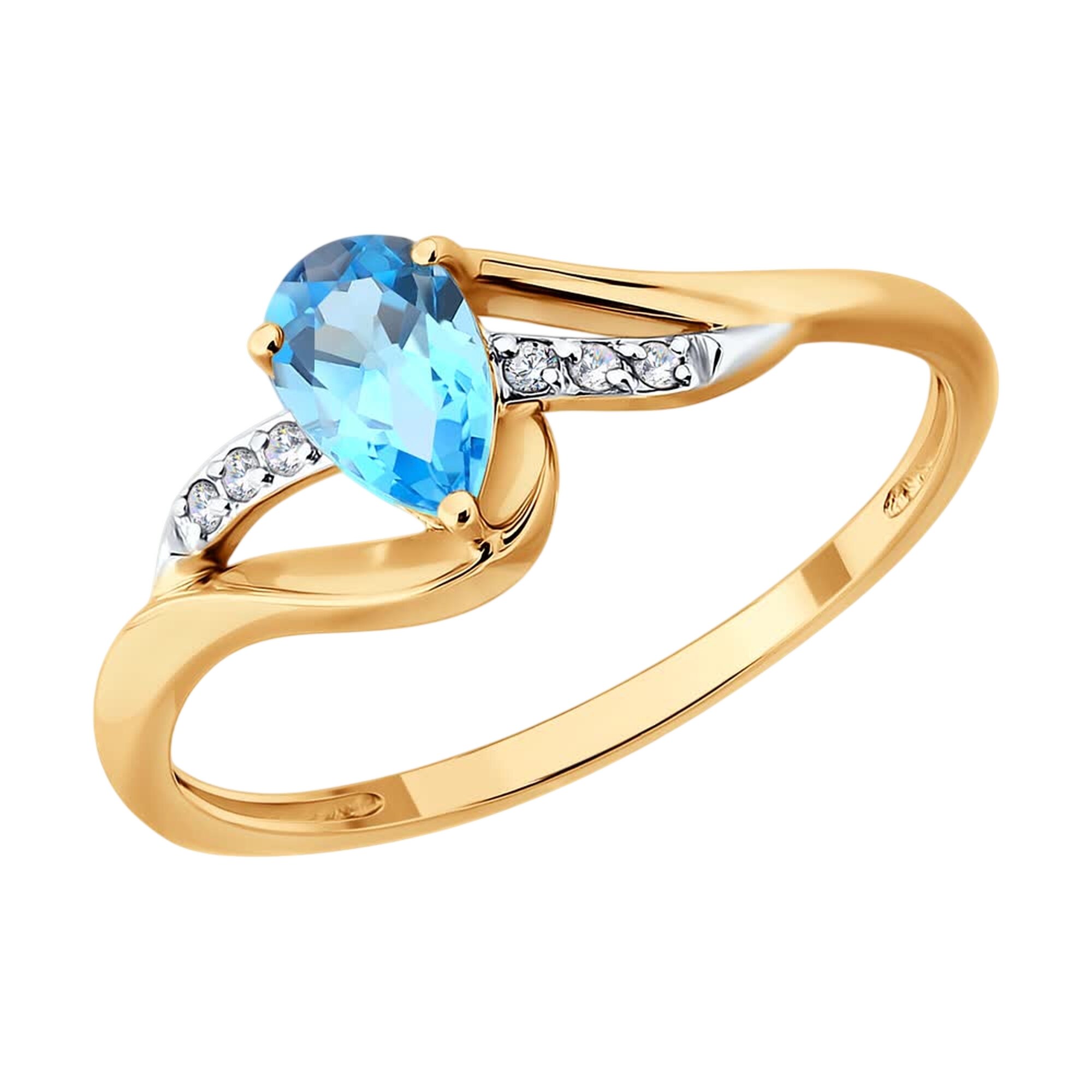 Кольцо Diamant online, красное золото, 585 проба, топаз, фианит