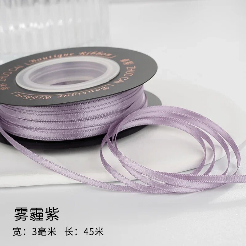 Двусторонняя атласная лента Merylover 3 мм, 45 метров, полиэстер Haze Purple