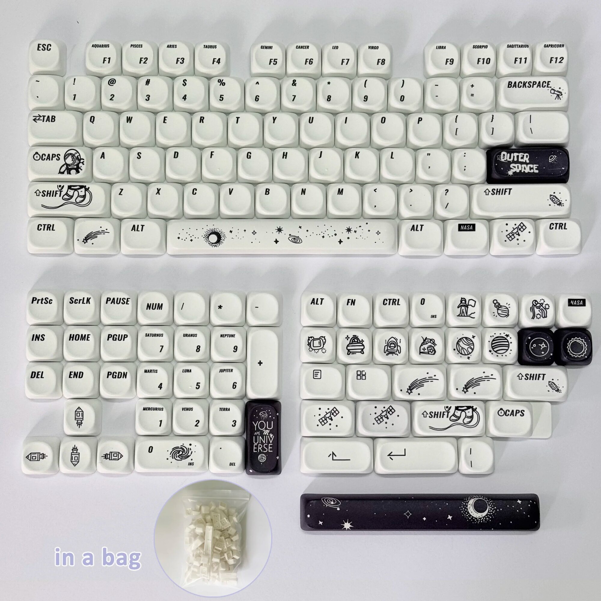 MOA Кейкапы PBT Фиолетовый Розовый Белый Белый, Astronauts-Bagged