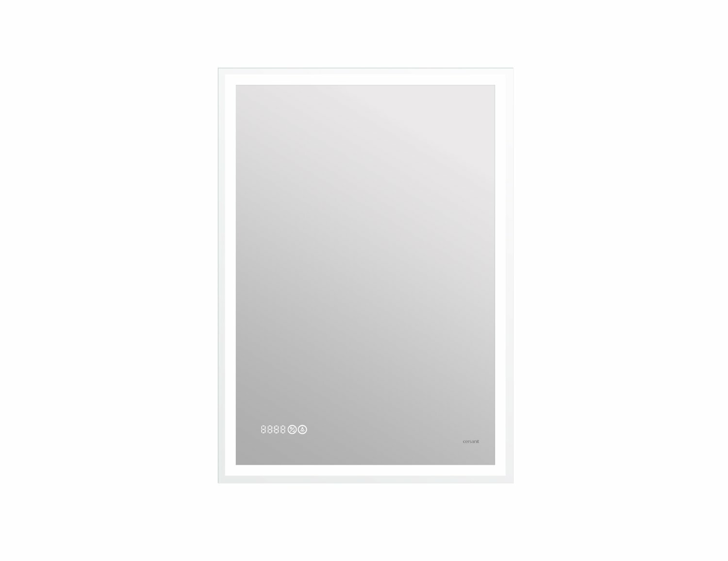Зеркало Cersanit LED 080 design pro 60x85 с подсветкой часы с антизапотеванием прямоугольное (KN-LU
