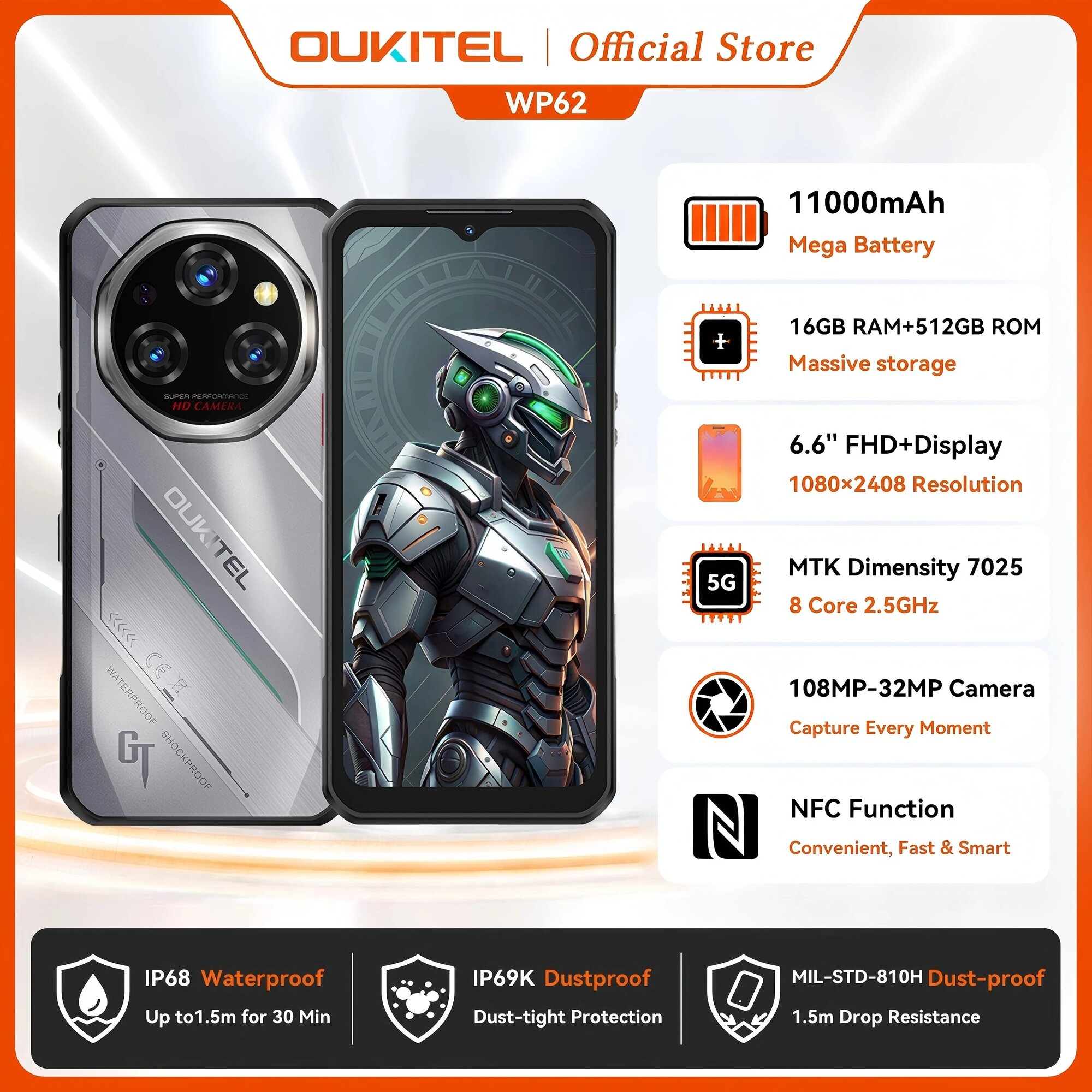 Смартфон Oukitel WP62, 16/512ГБ, global