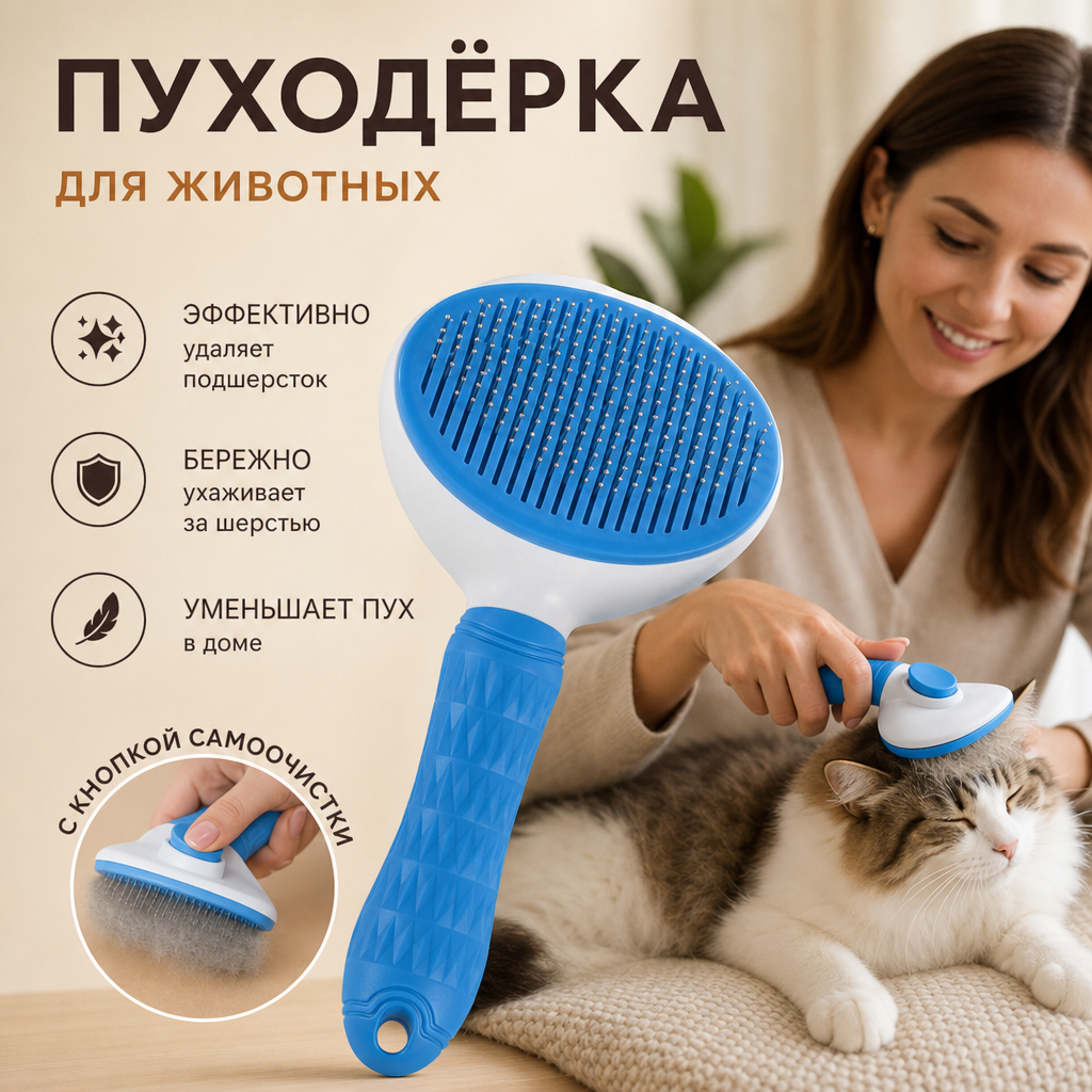 Профессиональная щетка для груминга кошек и собак, массажный эффект