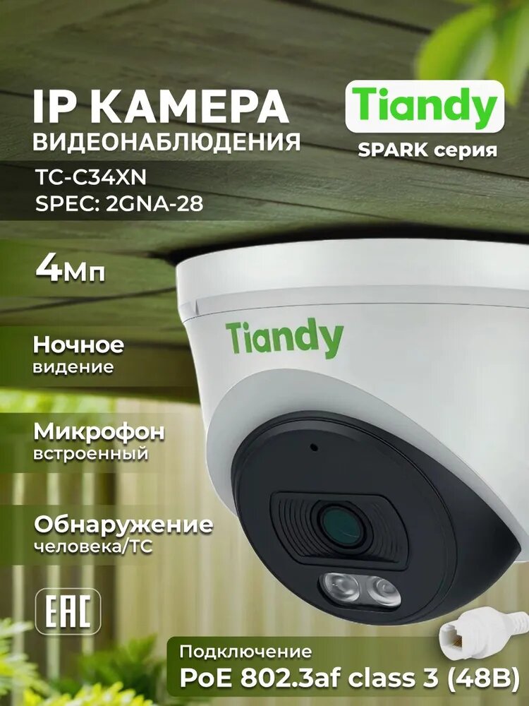 TIANDY IP Камера видеонаблюдения для дома и офиса 4 Мп PoE TC-C34XN 2GNA-28 2.8мм