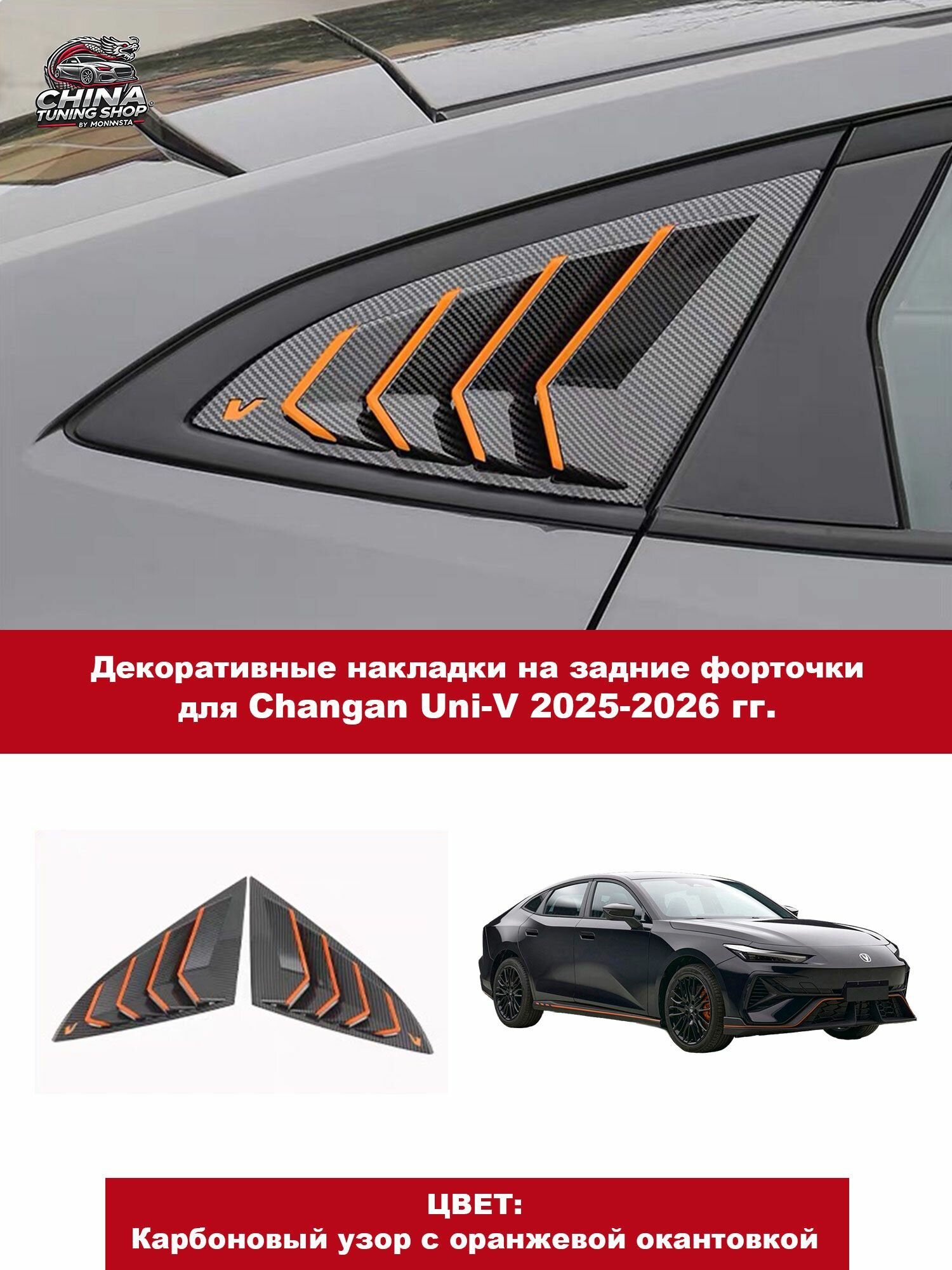 Декоративные накладки на задние форточки для Changan Uni-V