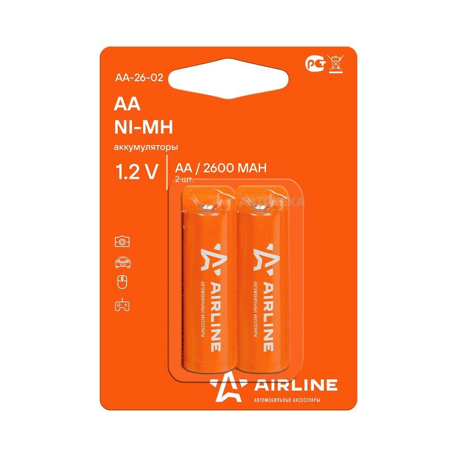 Батарейка AA HR6 аккумулятор Ni-Mh 2600 mAh 2шт. AIRLINE AA2602