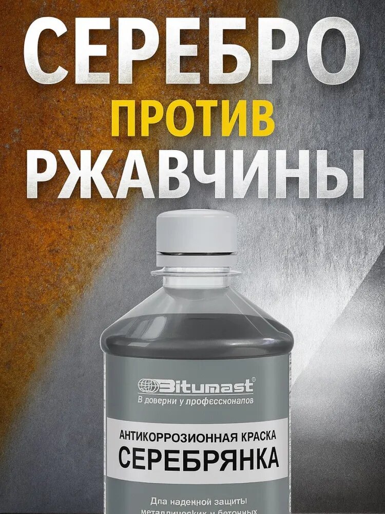 Краска Серебрянка антикоррозионная Bitumast глянцевая 0,5 л / по металлу