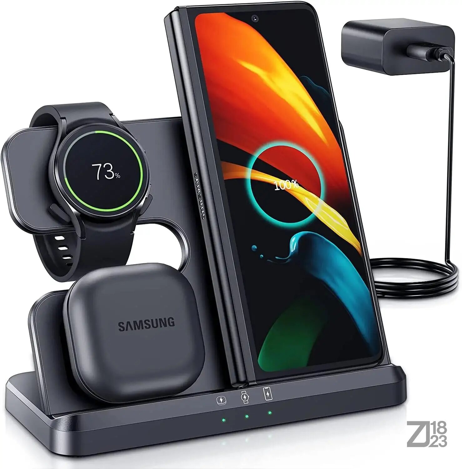 Беспроводное зарядное устройство 3 в 1 для Samsung S25 S24 S23 Станция быстрой Black with Plug