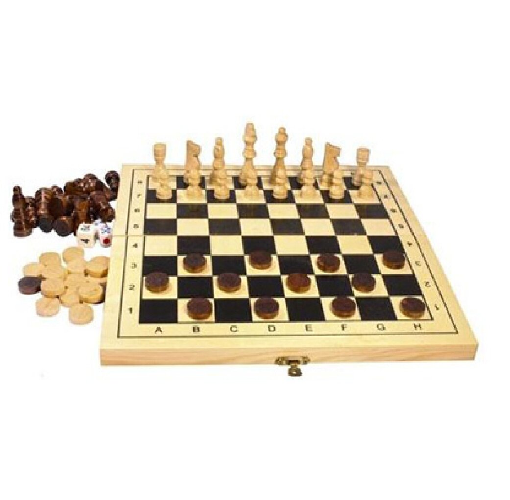 Игра настольная KWELT "Шахматы, Шашки, Нарды", 3 в 1, 14+, 21x21 см