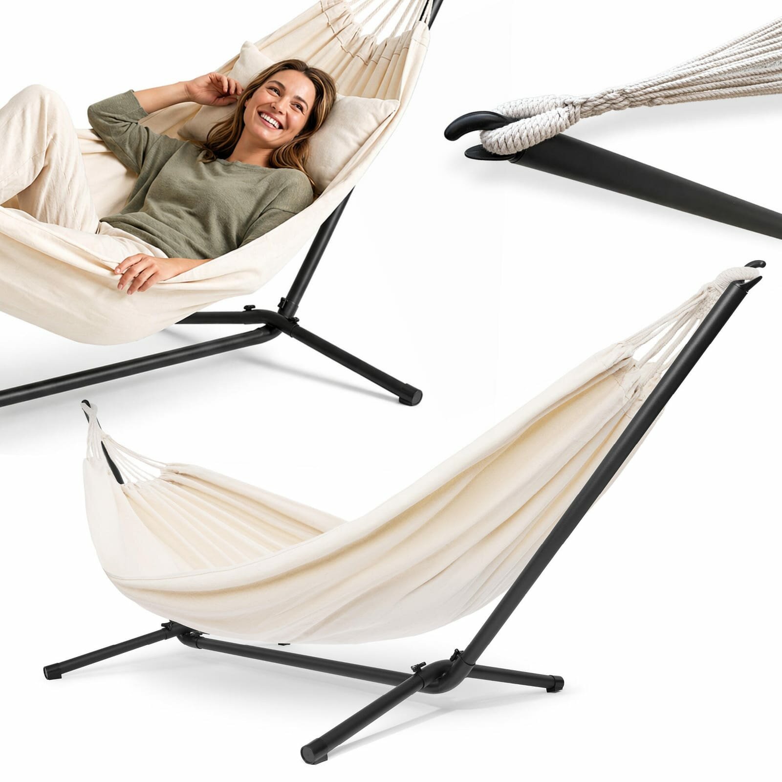 DECATHLON гамак DECATHLON HYPERMOTION с металлической стойкой, 295x100x96 см, 100 кг, бежевый