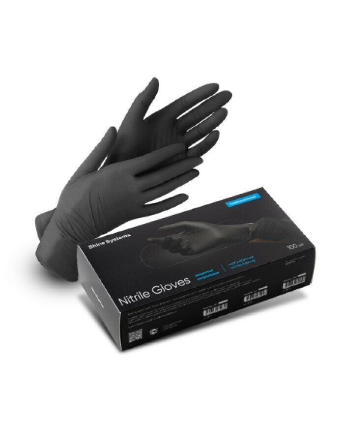 Shine Systems Nitrile Gloves - защитные универсальные нитриловые неопудренные перчатки, размер "M",