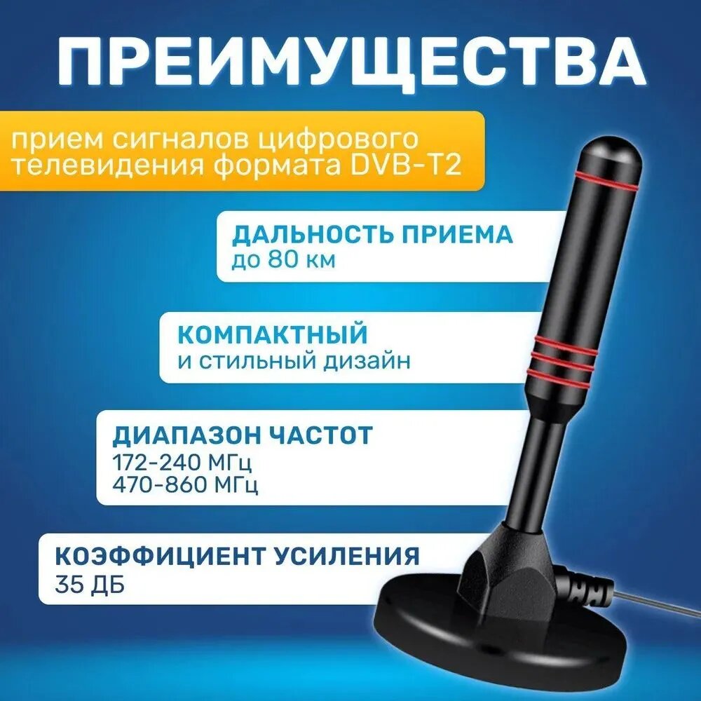 Телевизионная антенна TV Flat HD - компактная, цифровая ТВ антенна с усилителем для качественного цифрового телевидения.3м