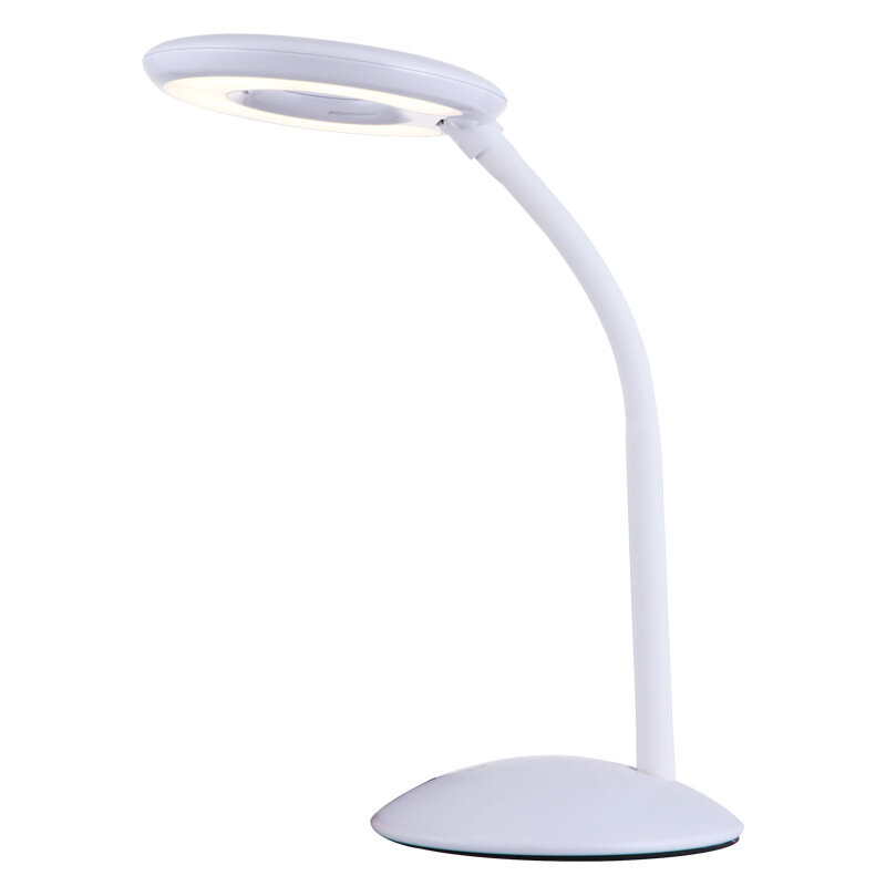 LED-лампа-кольцо настольная с USB-портом, регулируемая яркость, защита глаз для чтения и учебы - белая