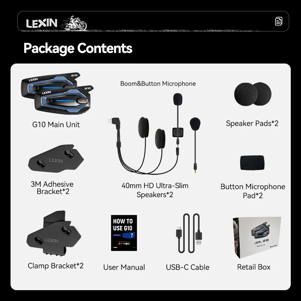 Новинка: Мотоциклетная гарнитура NEW-LEXIN G10, интерком для 8 райдеров с двойной связью G10 2PCS