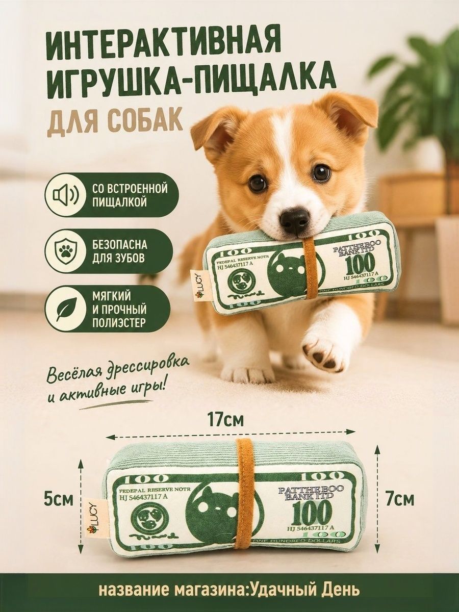 Игрушка пищалка для собак AMOOR, мягкая купюра для дрессировки и игры