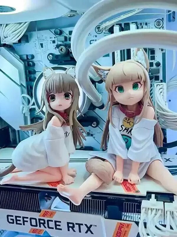 Сидящая соевая розовая кошка, леди-кошка ест рыбу, аниме-фигурка, 14, для коллекции и игр