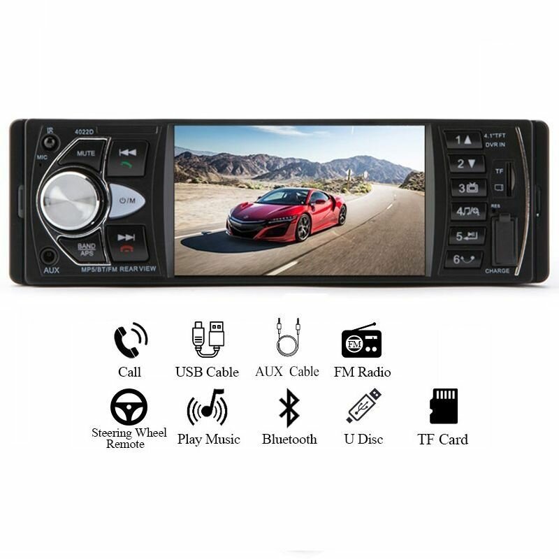 Автомагнитола HIPPCRON 1 DIN 4.1-дюймовый экран, Bluetooth, USB 2.0, слот TF/MMC, вход для камеры заднего вида