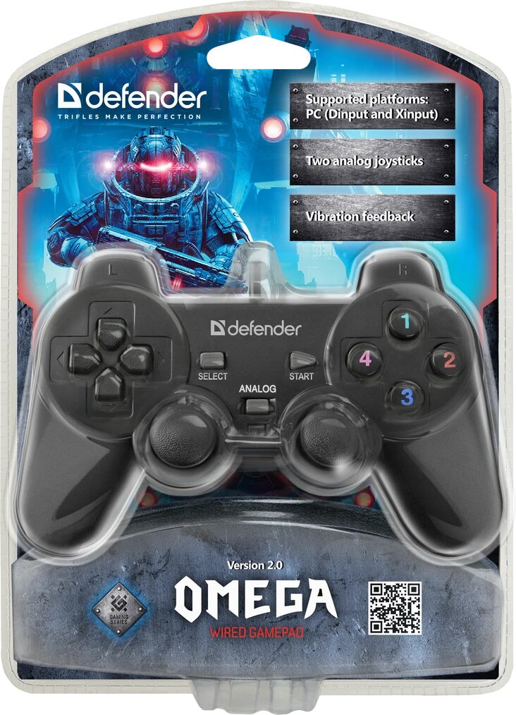 Геймпад Defender OMEGA 64247, проводной, черный, длина кабеля 1,8 м — фото 1