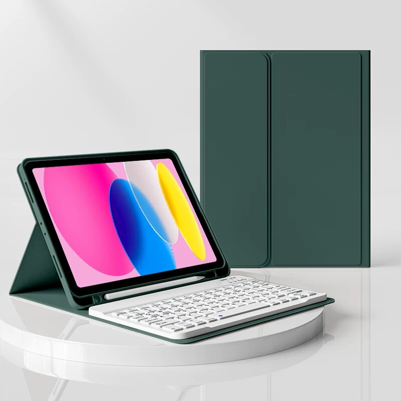 IPad Pro 11-дюймовый 2025 магнитная разборная клавиатура и кожаный чехол с отделением для ручки темно-зеленый
