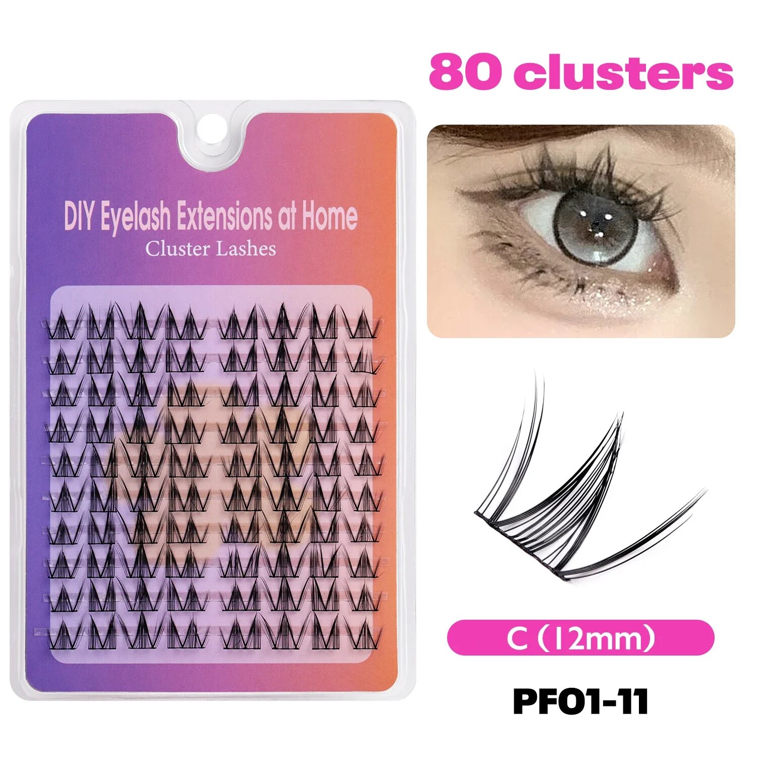 80 кластеров ресниц C 12mm, цвет 10W-PF01-11