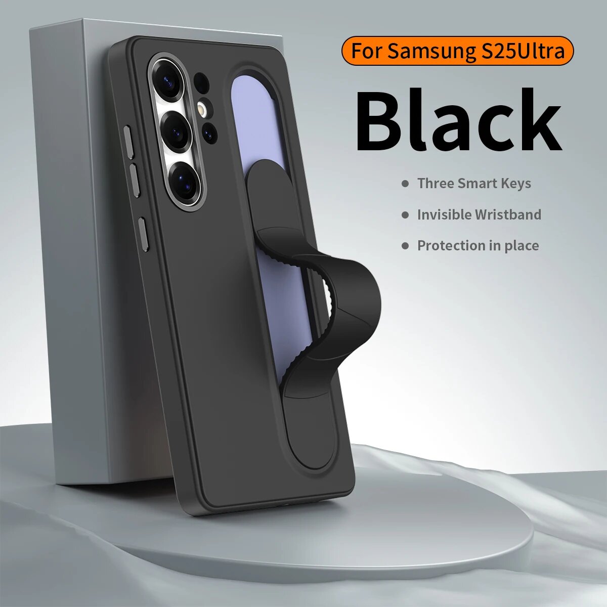 Черный чехол для Samsung S25 Ultra с подставкой и ремешком