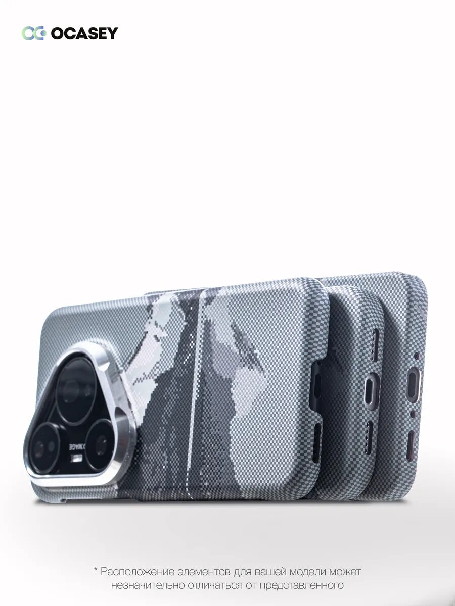 Чехол О'кейси "MagSafe", для iPhone 17, серый, карбоновое покрытие — фото 1
