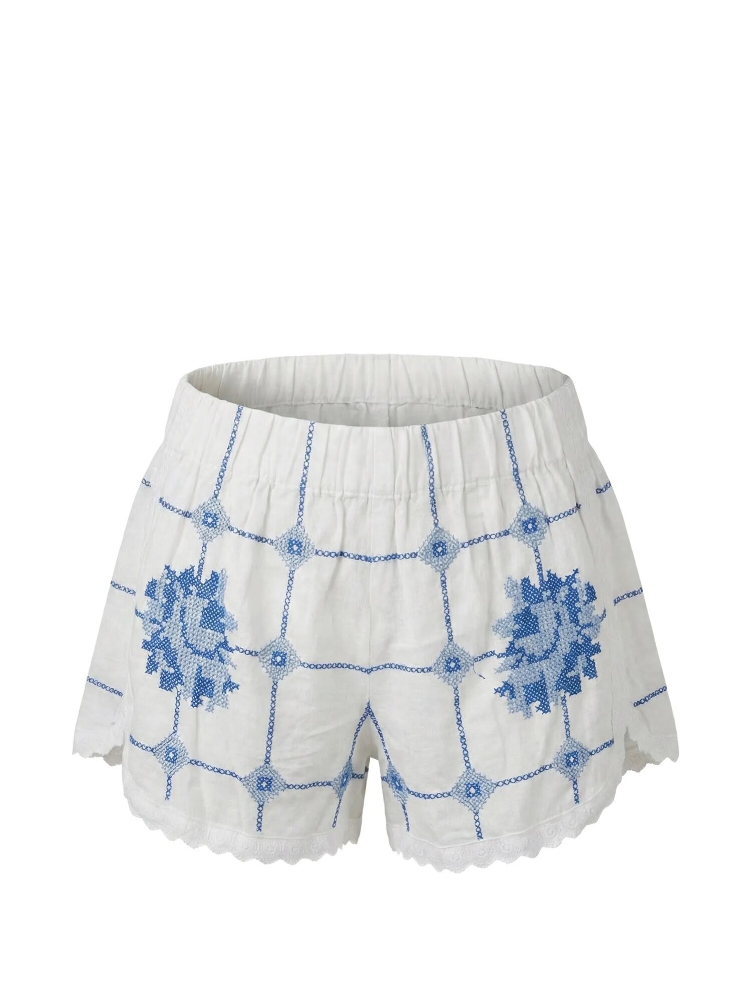 Шорты ORSINA Blue Roses embroidered scalloped-hem shorts