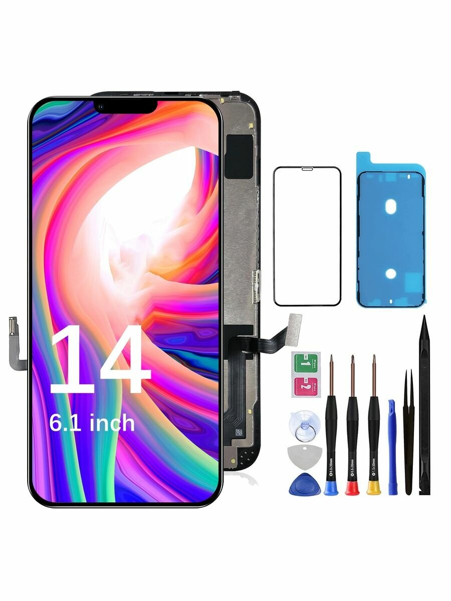 Амена экрана для iPhone 14 6.1" (A2882, A2649, A2881, A2884, A2883) LCD дисплей в сборе с тачскрином (Digitizer), полный комплект с инструментами для ремонта